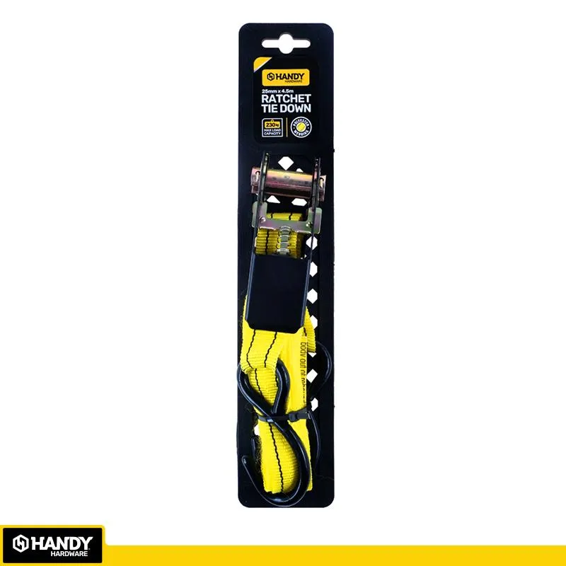 Handy Ratchet Tie Down Yellow 4.5m x 25mm Max Weight 230kg | boco.